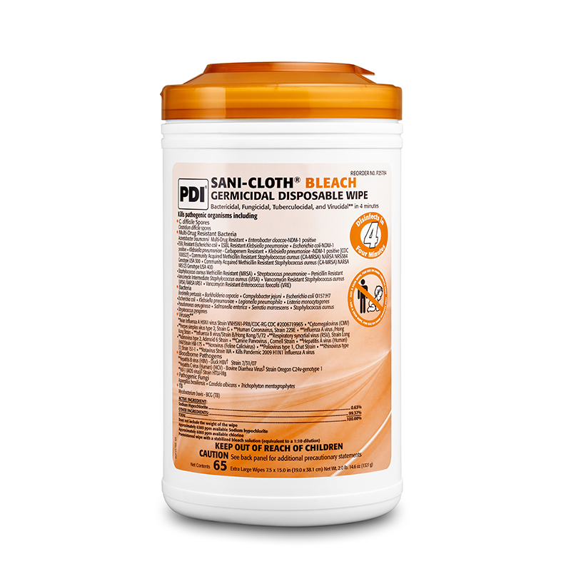 PDI SANI-CLOTH® BLEACH GERMICIDAL DISPOSABLE WIPE X-Large, 7½" x 15 ...